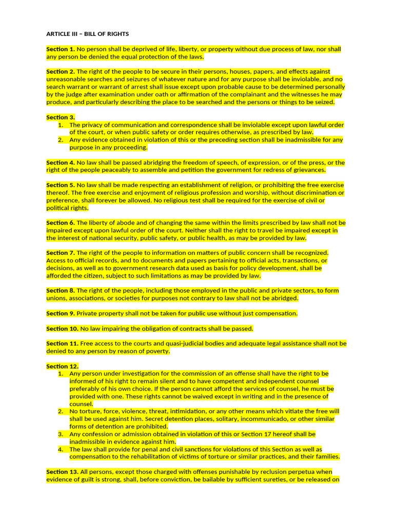 Bill of Rights Summary | PDF | Search Warrant | Right To Silence