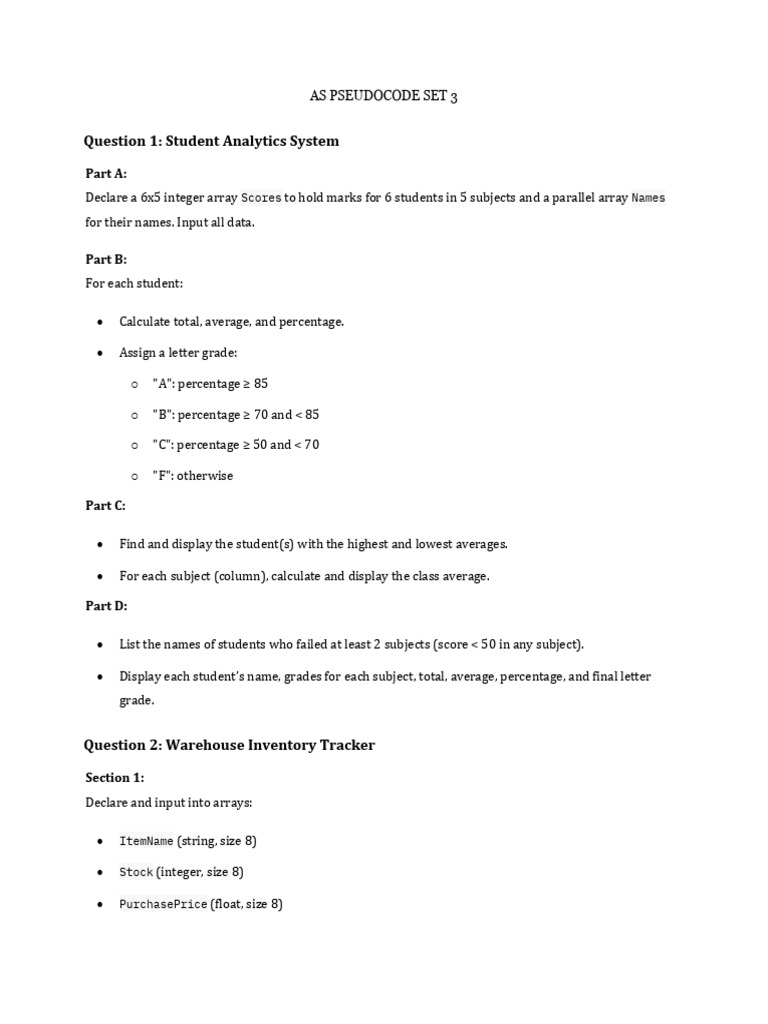 As Pseudocode Practise Set 3 | PDF | Matrix (Mathematics) | Computer ...