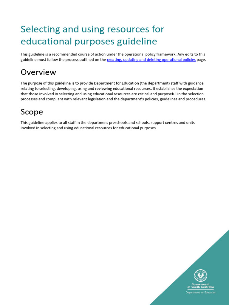 Selecting and Using Resources For Educational Purposes Guideline | PDF ...