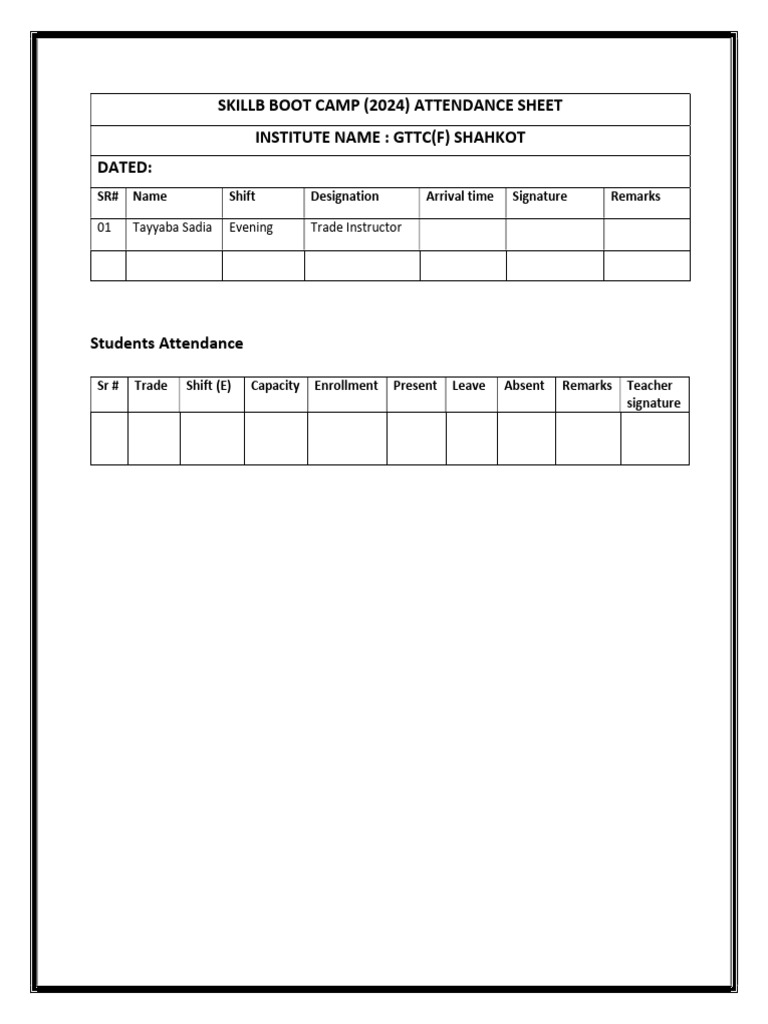 Skill Boot Camp Attendance | PDF