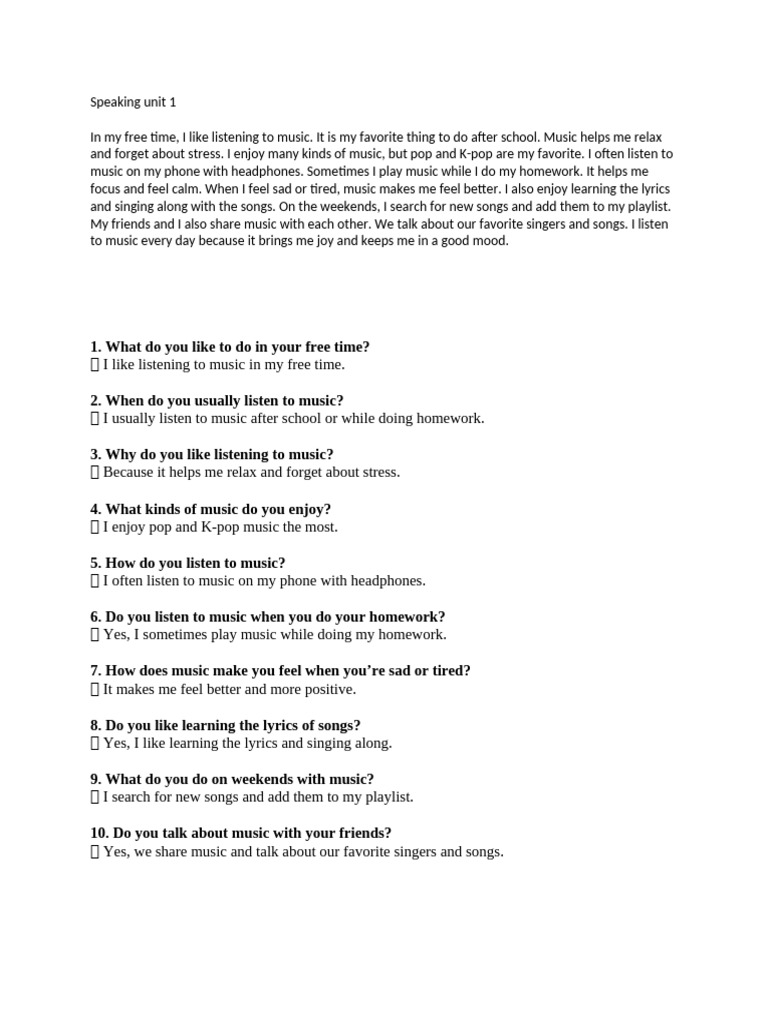 Speaking Unit 1 | PDF