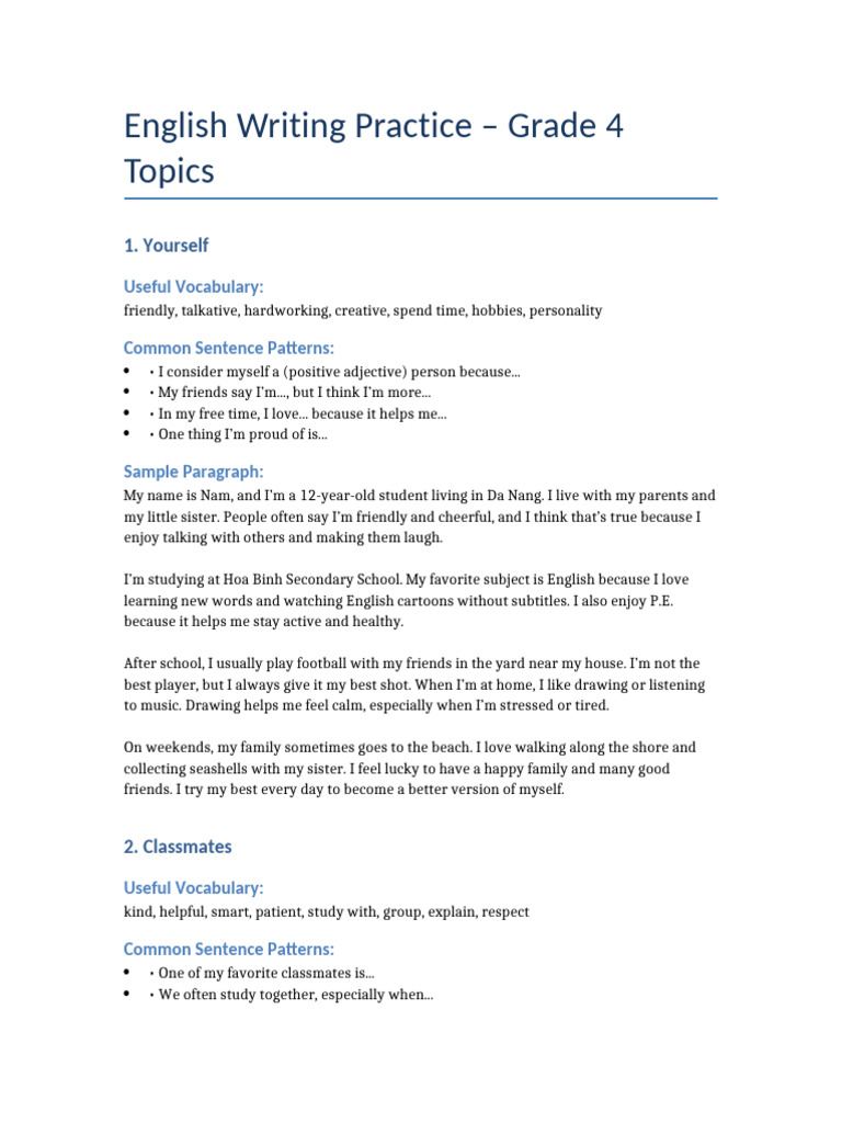 Grade 4 English Writing Practice Guide | PDF | English Language