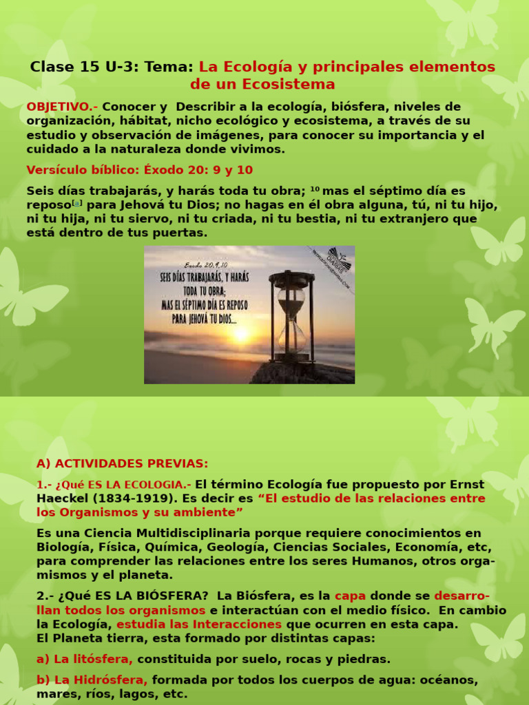 Clase 15 U-3 Tema La Ecologia y Elementos Del Ecosistema 2025 | PDF ...