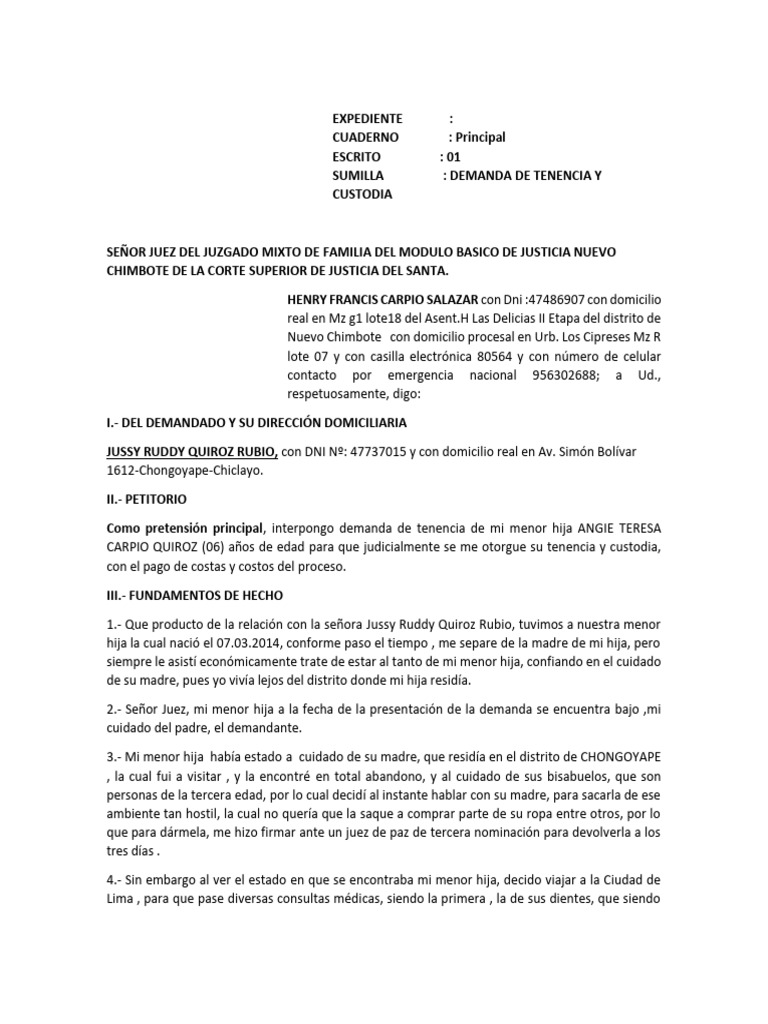 Demanda de Tenencia Carpio | PDF | Justicia | Crimen y violencia