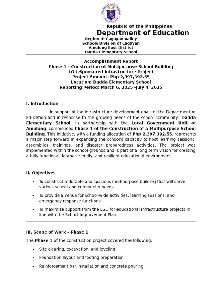 Dadda Elementary School Building Report | PDF
