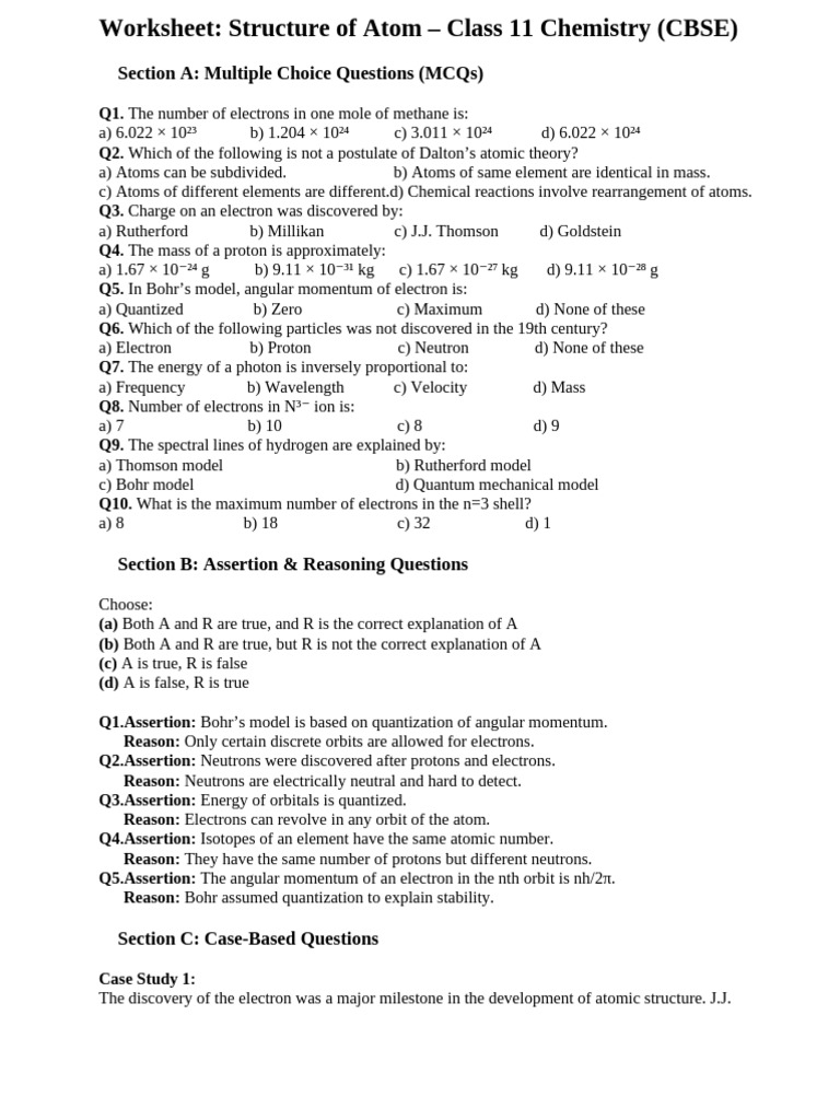 Case-Based Questions on Atomic Structure | PDF | Electron | Atoms