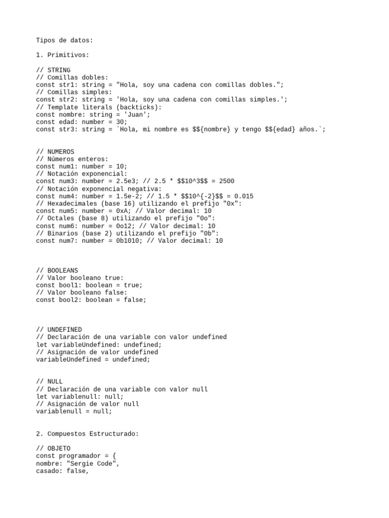 Tipos de datos en typescript | PDF | Desarrollo de software | Ciencias de la Computación