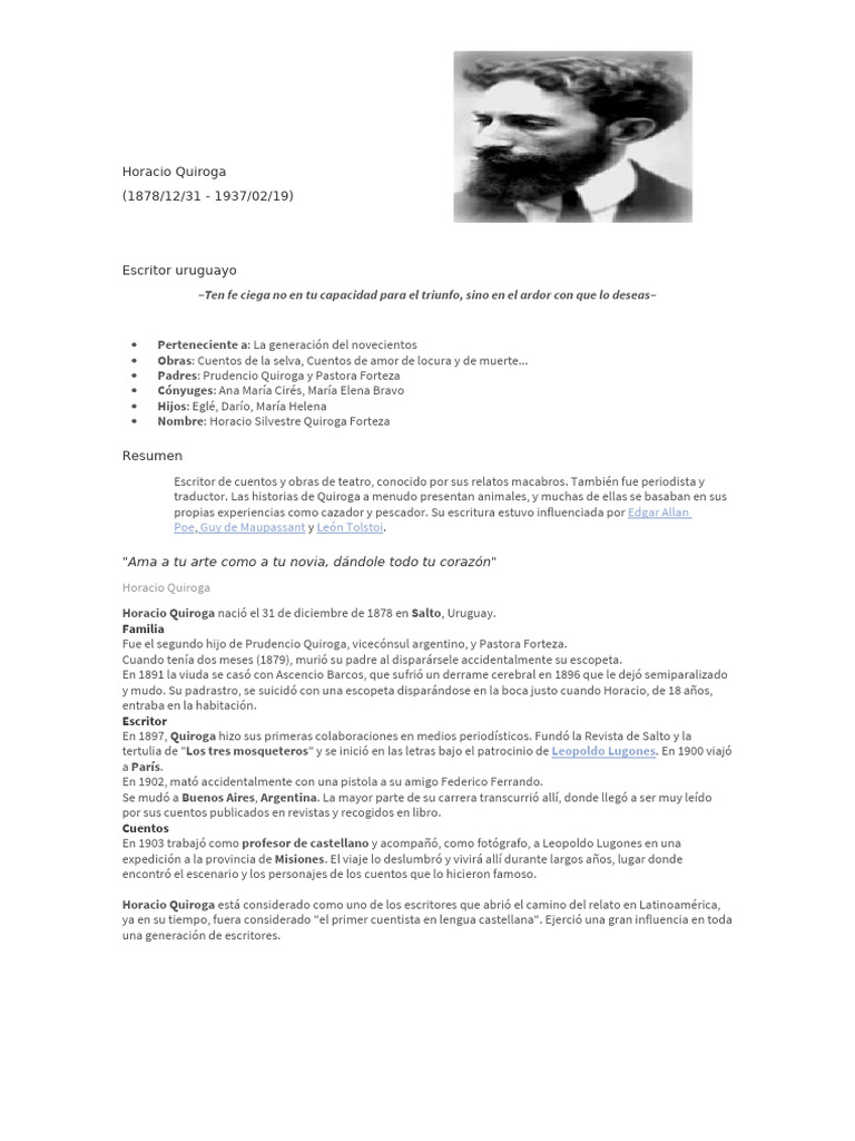 Vida y obra de Horacio Quiroga | PDF