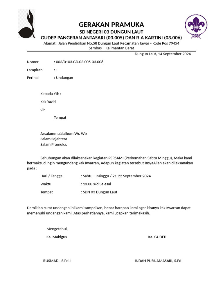 Surat Undangan Pramuka | PDF