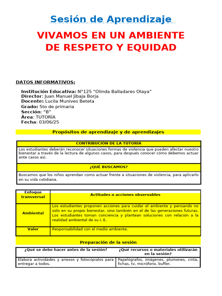 02 Tut. Vivamos en Un Ambiente de Respeto y Equidad | PDF | Violencia ...