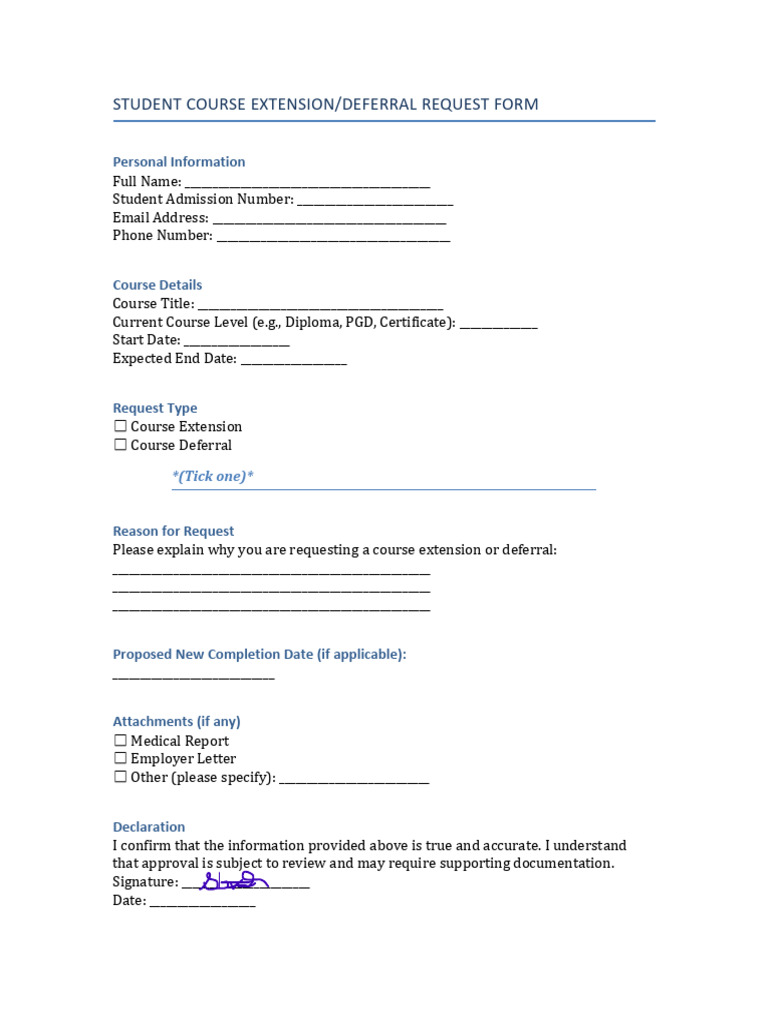 Course Extension/Deferral Request Form | PDF