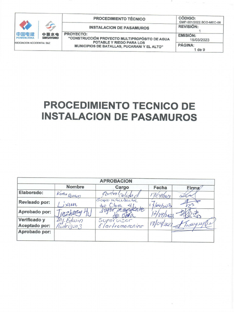 Pt-06 - Procedimiento Tecnico de Instalacion de Pasamuros Rev1 | PDF