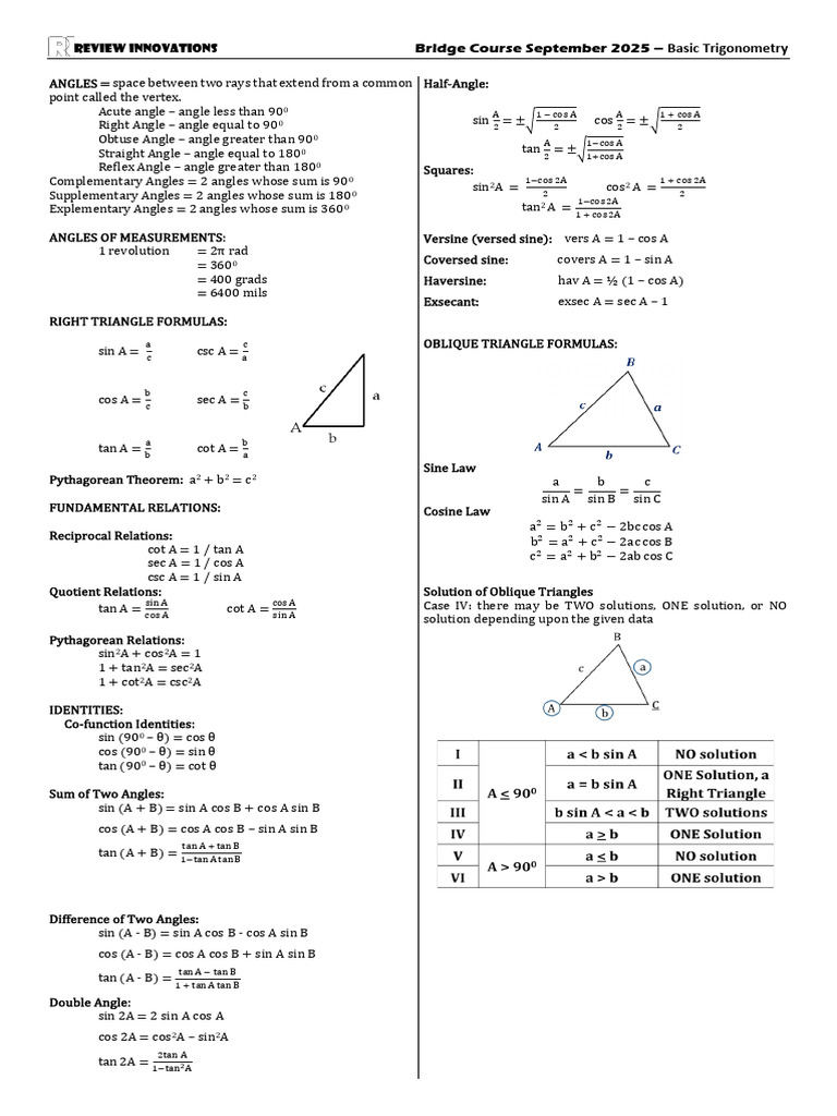 Basic Trigonometry_Bridge Course | PDF | Euclid | Elementary Geometry