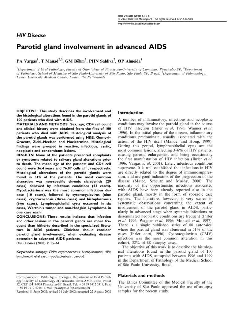 Parotid Gland Involvement in Advanced AIDS | PDF | Hiv/Aids | Medical ...