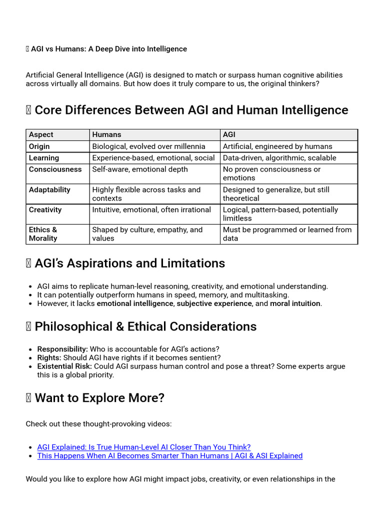 AGI vs Humans: Intelligence Comparison | PDF