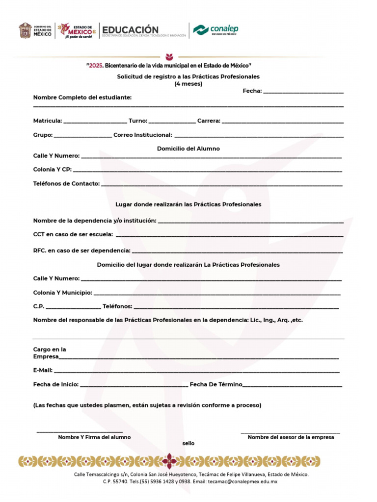 Solicitud de Prácticas Profesionales | PDF