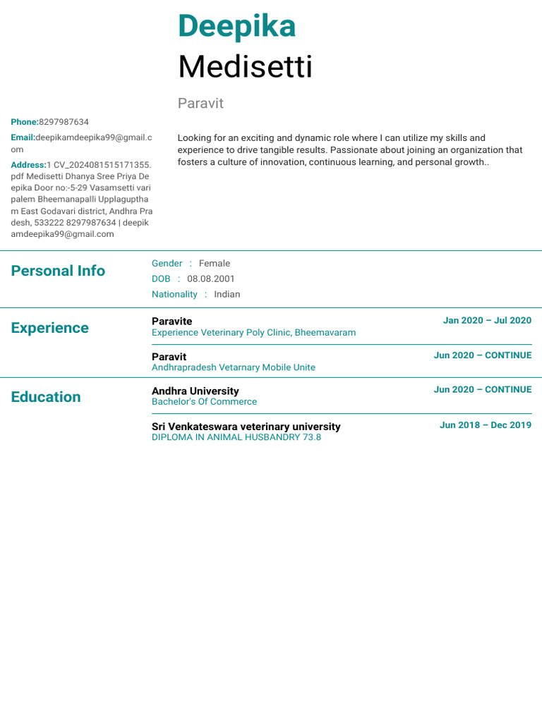 Deepika Resume 615 | PDF