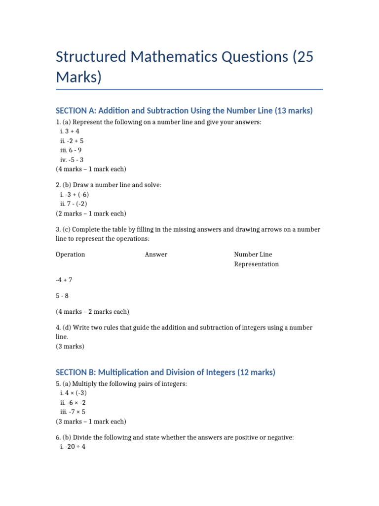 Structured Questions Form1 Form2 | PDF