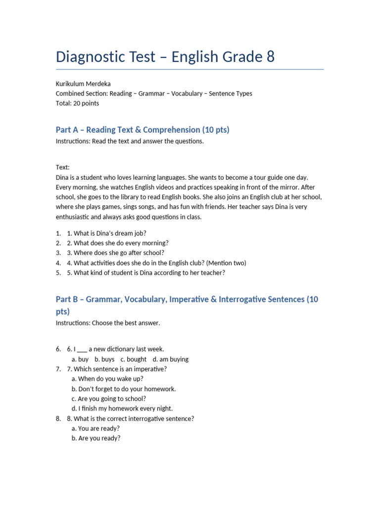 Diagnostic Test Grade8 | PDF