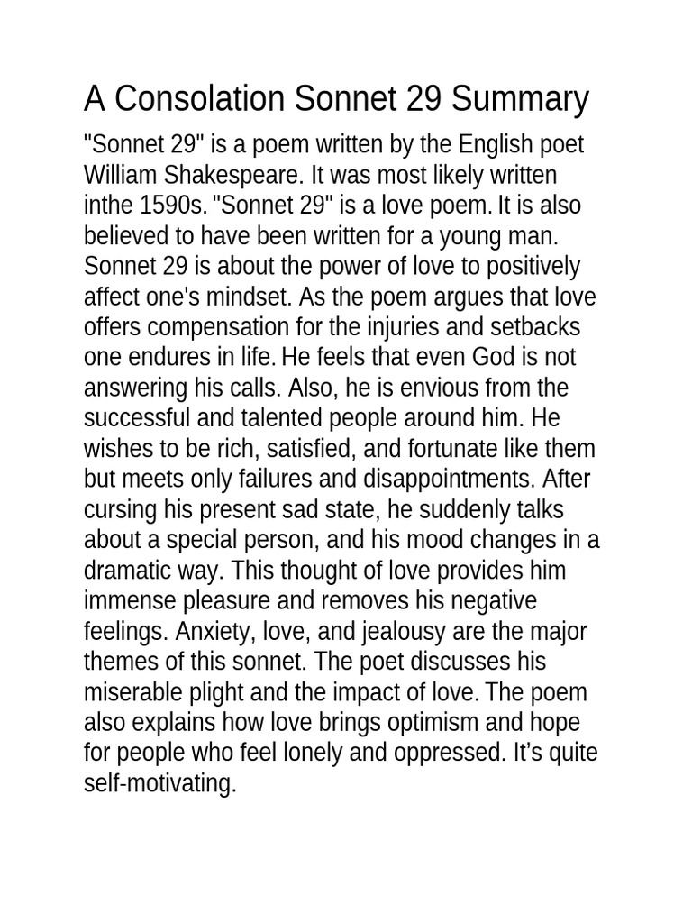 A Consolation Sonnet 29 Summary | PDF