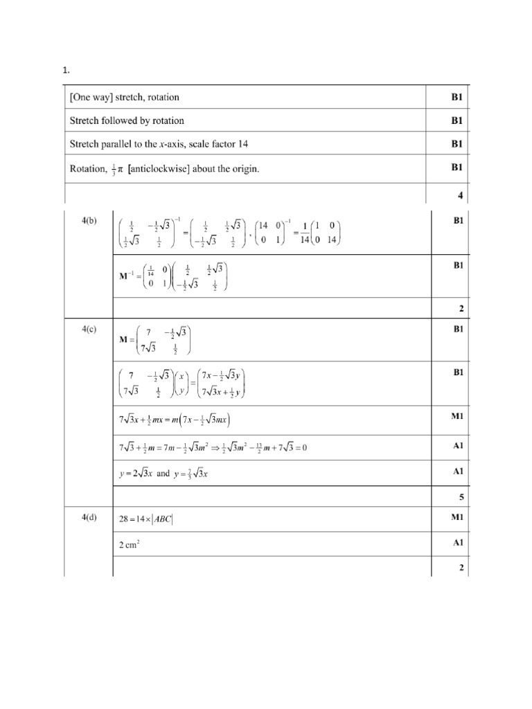 FP 1 Matrices Test Mark Scheme | PDF