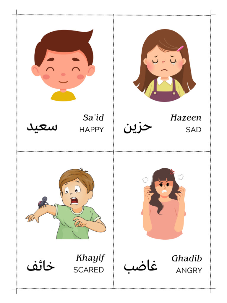 Arabic Emotions and Actions Vocabulary | PDF | Writing Implements