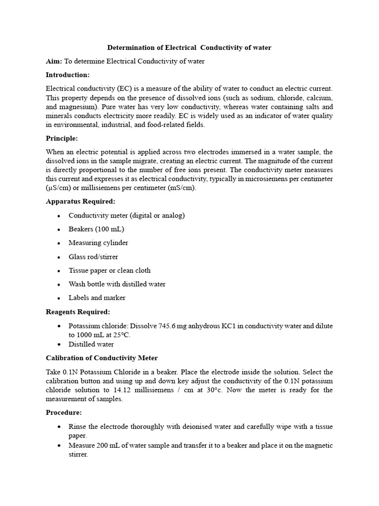 Measuring Electrical Conductivity of Water | PDF