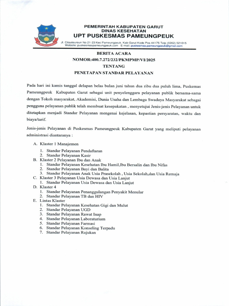 Berita Acara Penetapan Standar Pelayanan | PDF