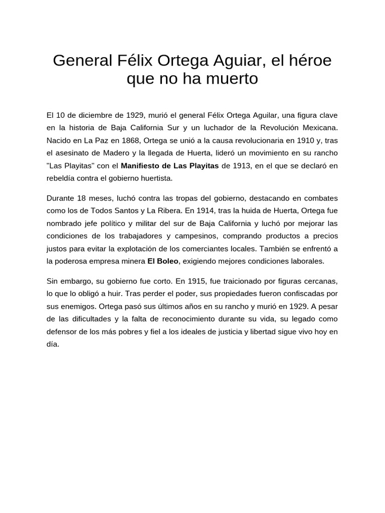 General Félix Ortega Aguiar, El Héroe Que No Ha Muerto | PDF