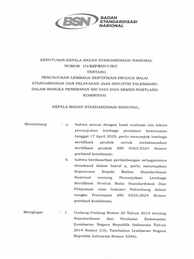 Kepka131 Penunjukan KSPro BSPJI Palembang SNI 9353 - 2024 | PDF