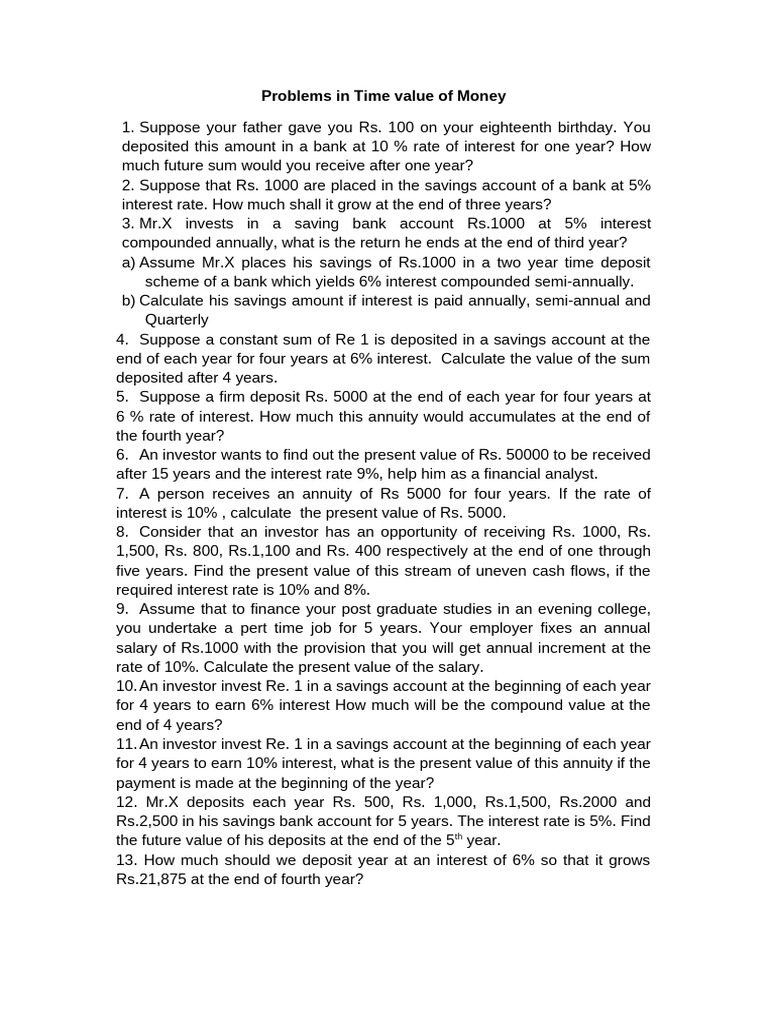 Time Value of Money Problems Explained | PDF | Present Value | Interest