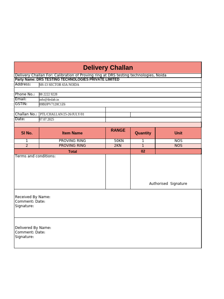 Best Word Delivery Challan Format | PDF
