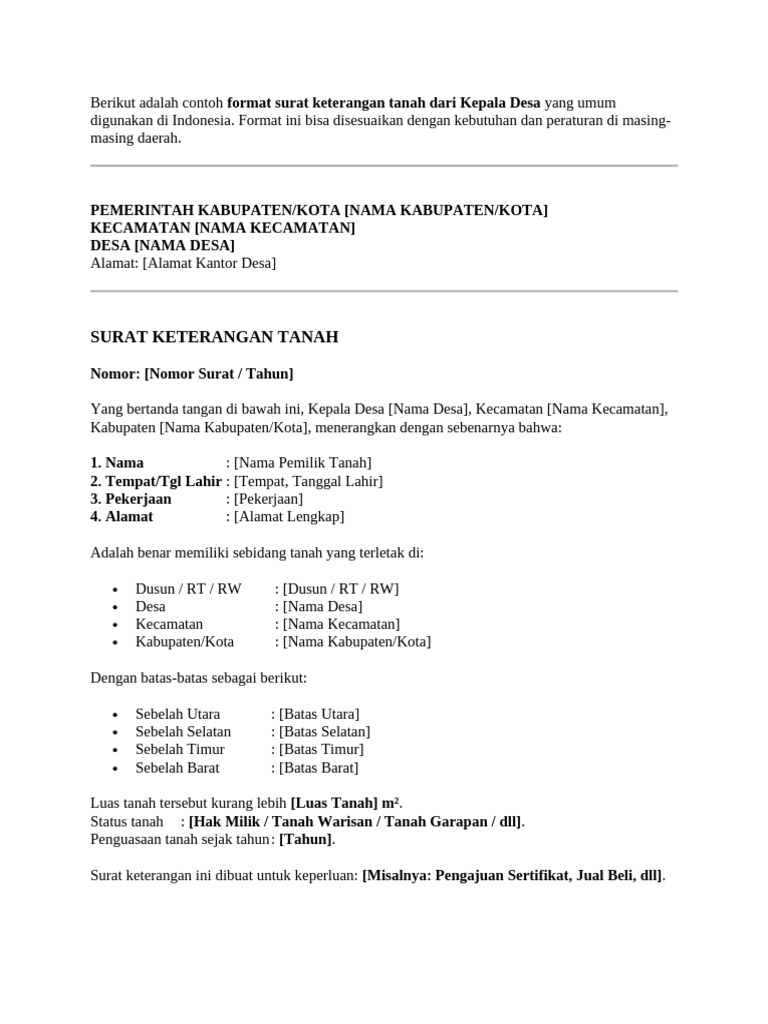 Contoh Surat Keterangan Tanah Desa | PDF