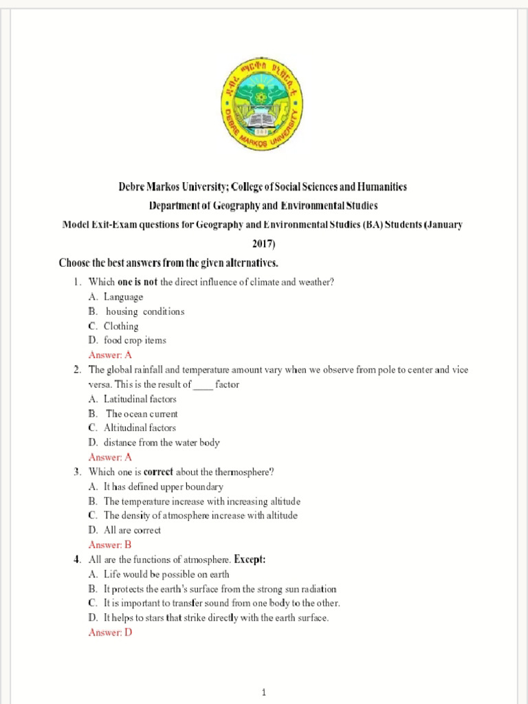 Geography Exist Exam | PDF