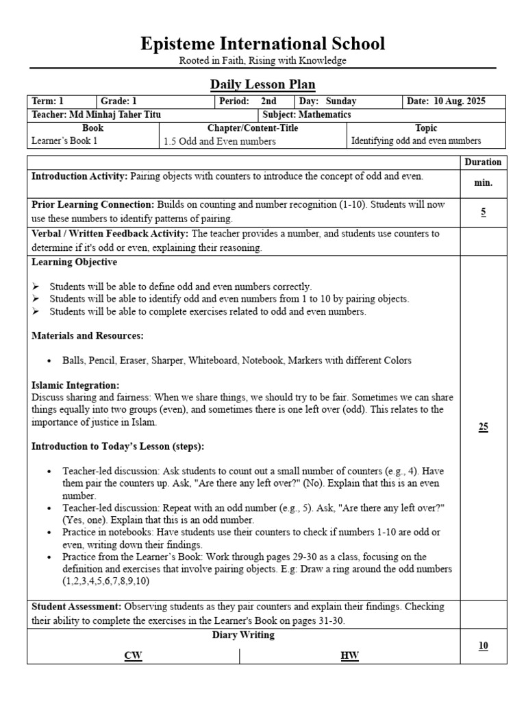 10 August Grade 1 Lesson Plan Math | PDF | Shape | Learning