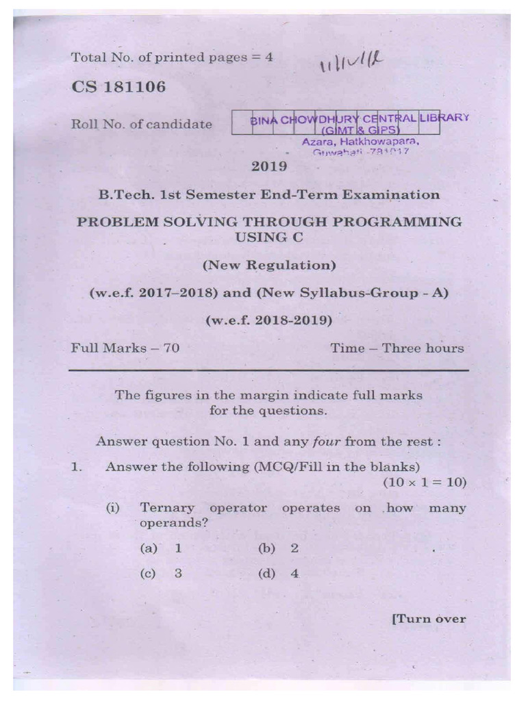 Problem Solving Programming Using C | PDF