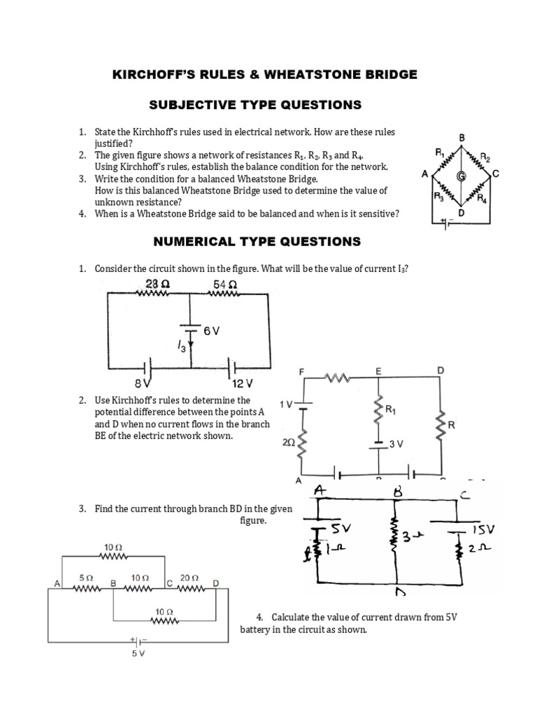 Kirchhoff's Rules and Wheatstone Bridge | PDF | Voltage | Electrical ...