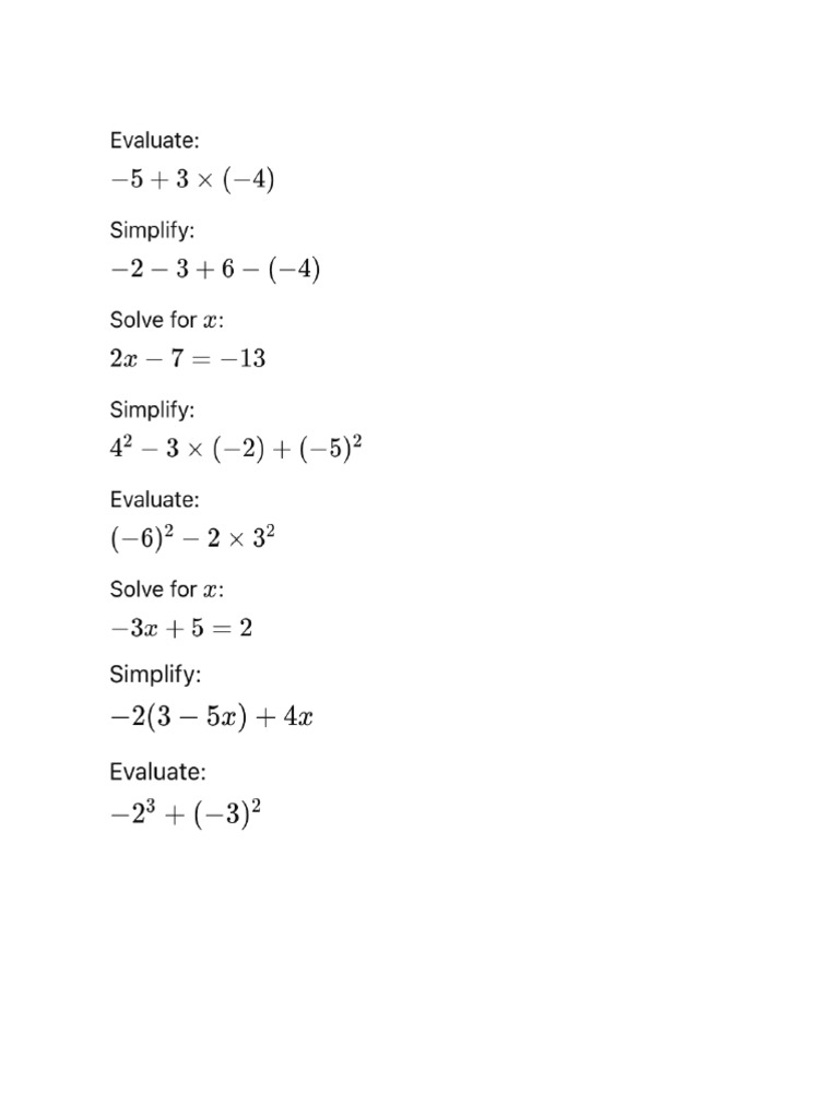 Integers and Algebraic Expressions | PDF