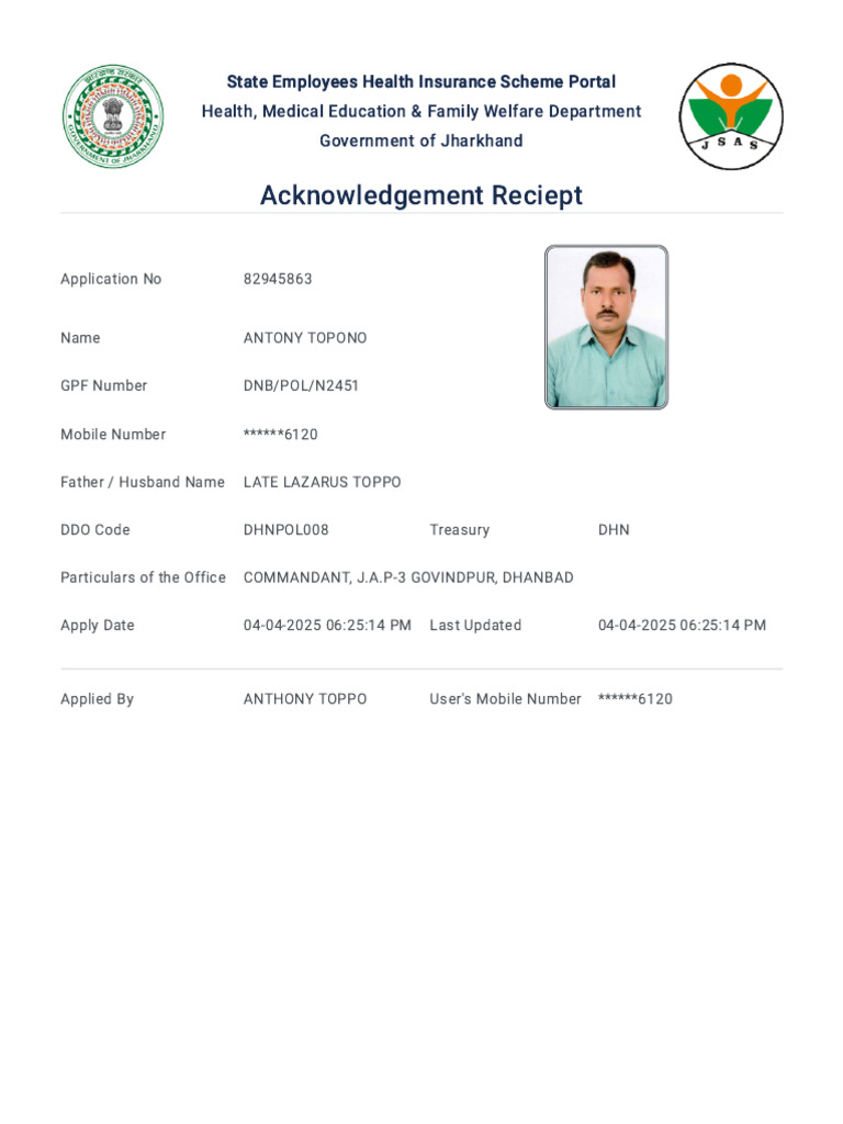 Acknowledgement - State Employees Health Insurance Scheme Portal | PDF