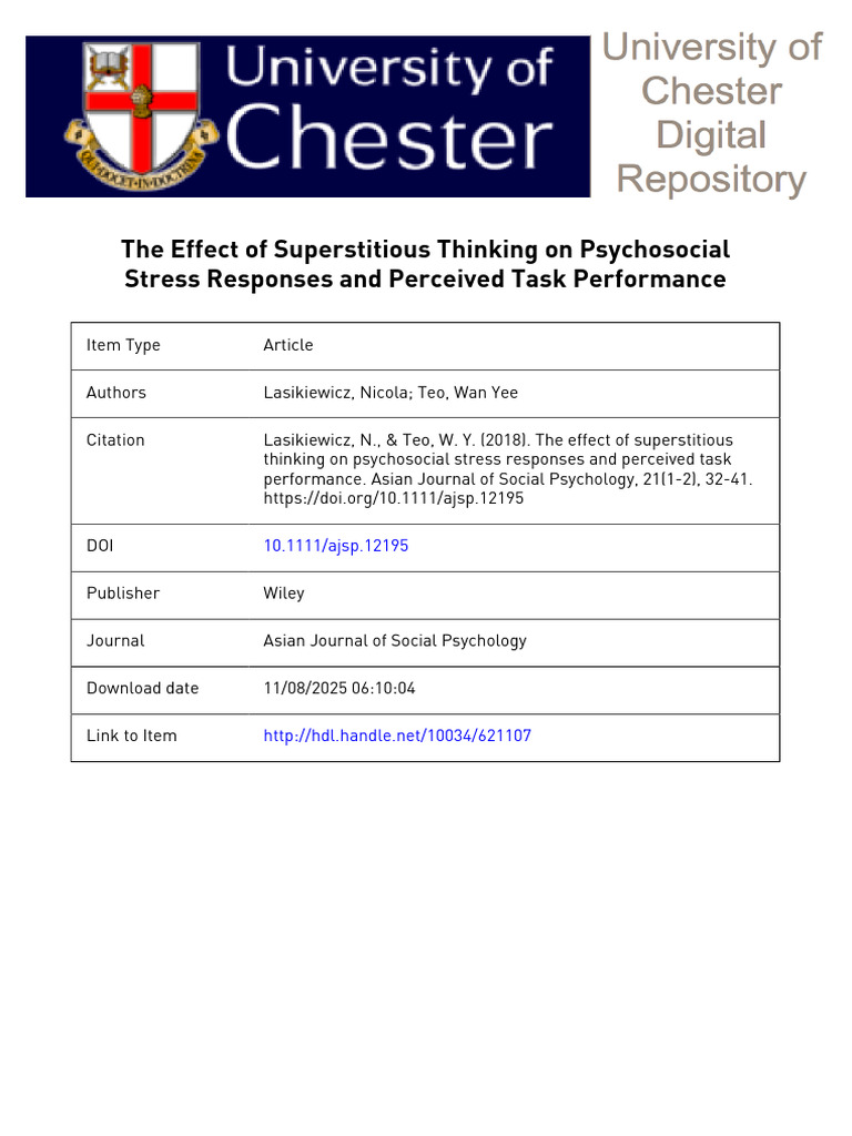 Effects of Superstition On Psychological Stress | PDF | Superstitions ...