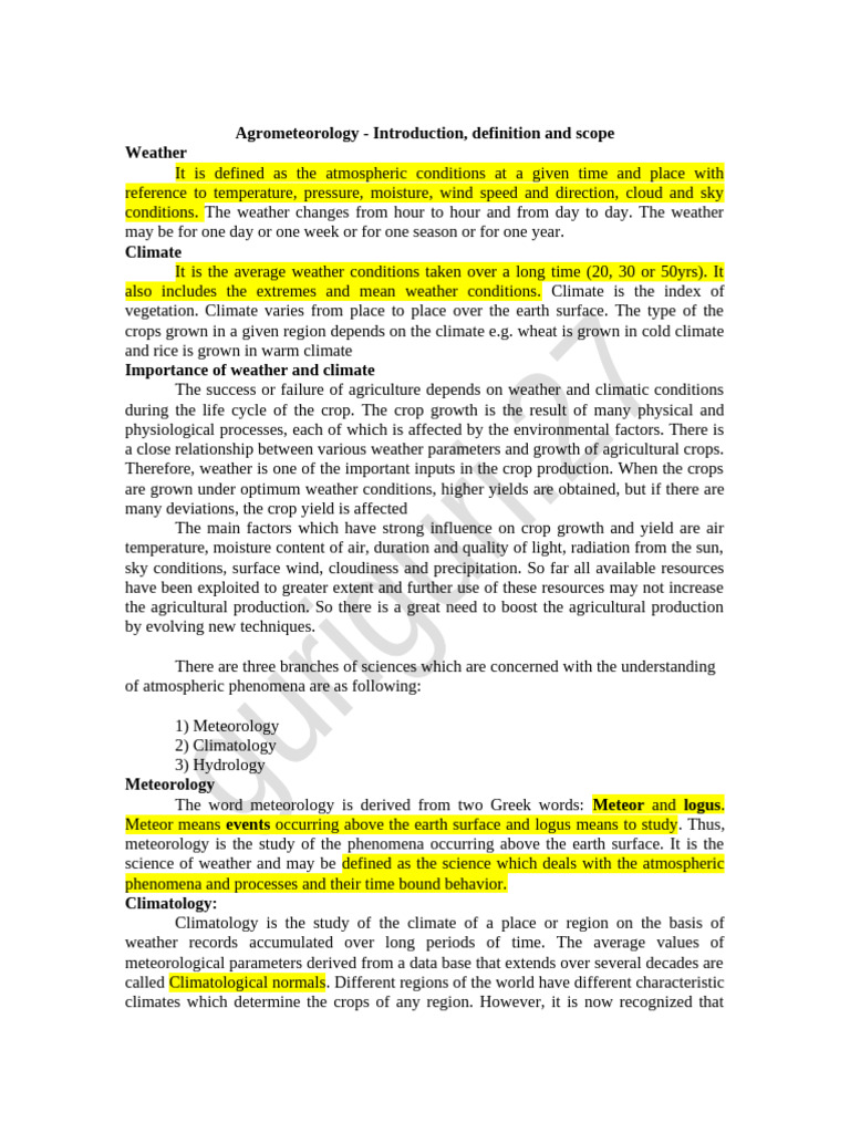Agrometeorology: Definition and Scope | PDF | Meteorology | Weather