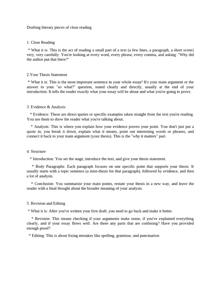 Drafting Literary Pieces of Close Reading | PDF
