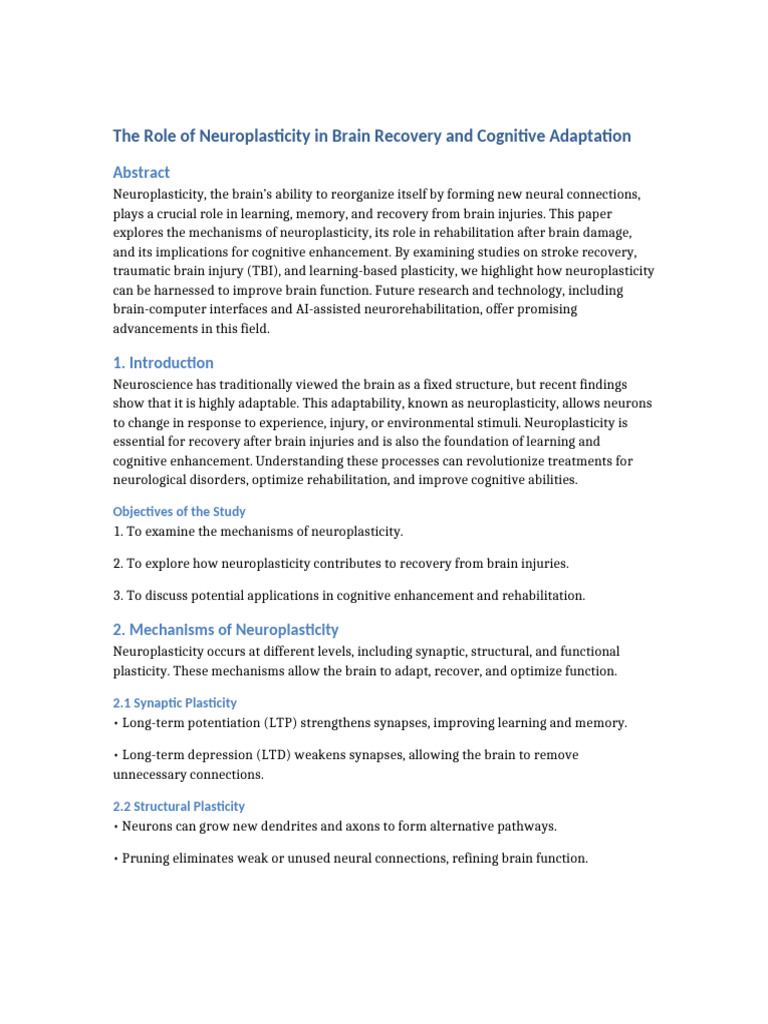Neuroplasticity in Recovery and Learning | PDF | Neuroplasticity | Synapse