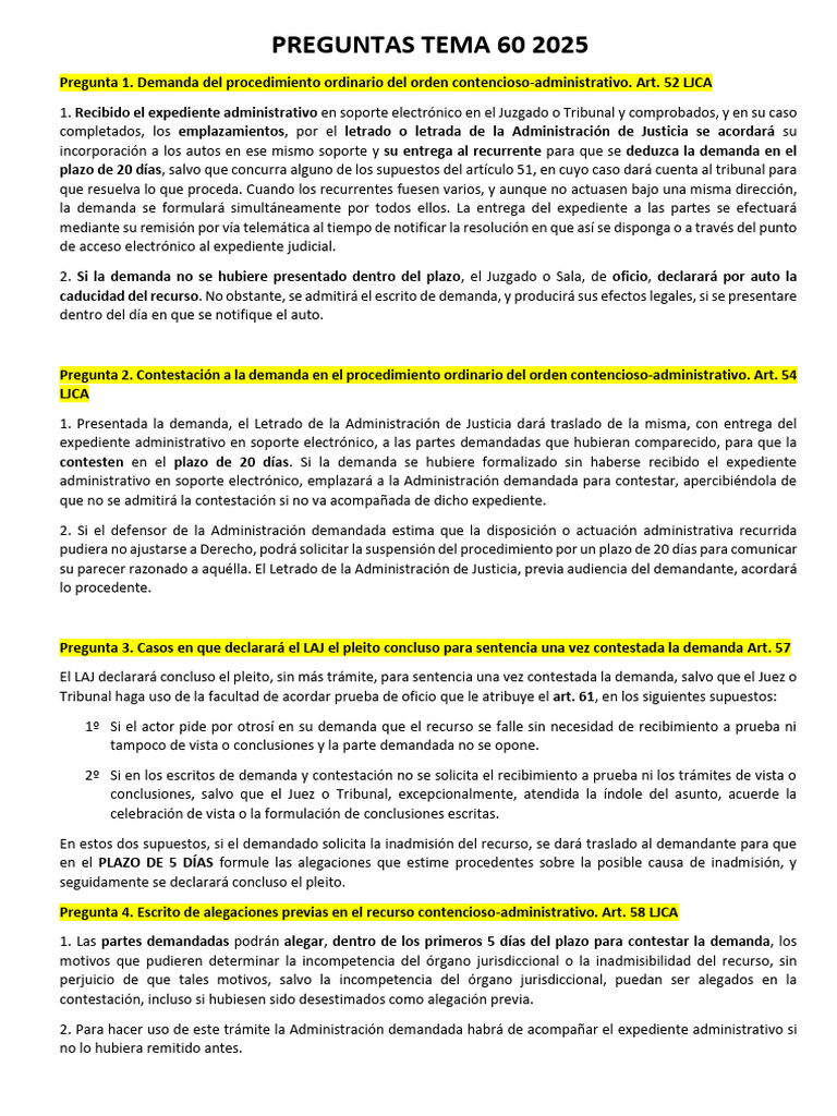 Preguntas Cortas Tema 60 2025 | PDF | Sentencia (ley) | Demanda judicial