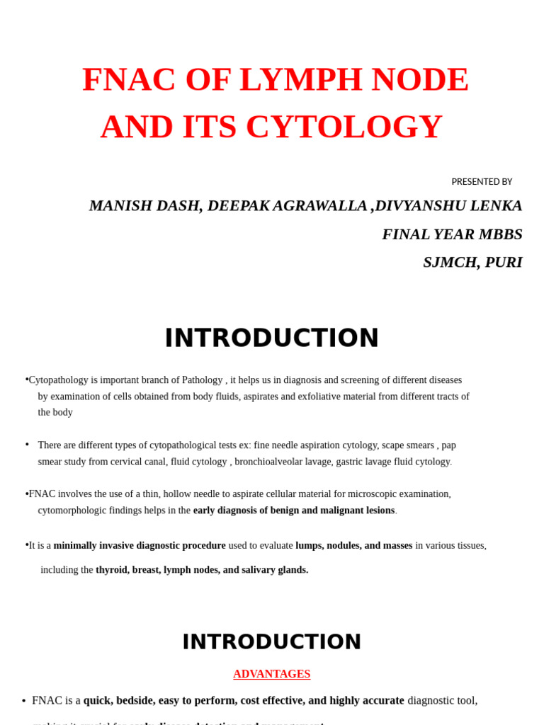 FNAC in Lymph Node Diagnosis | PDF | Cytopathology | Pathology