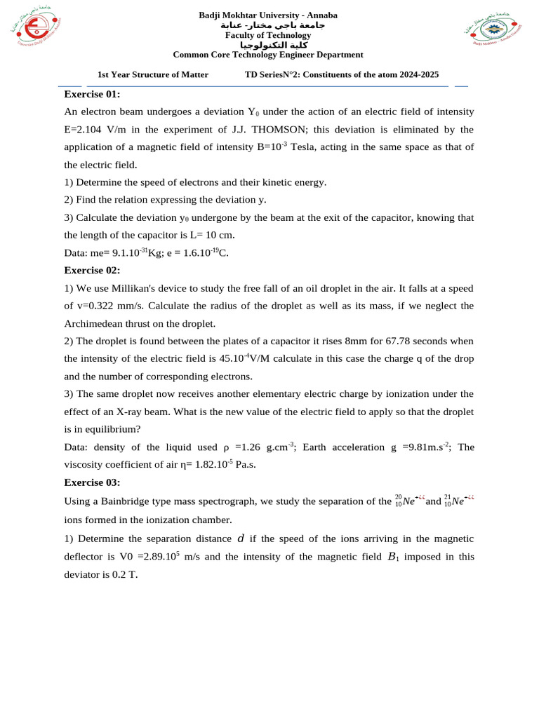 Série TD N°2 ING 2024-2025 | PDF | Atomic Nucleus | Isotope