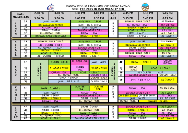 Jadual Waktu SRA JAIM 2025 | PDF