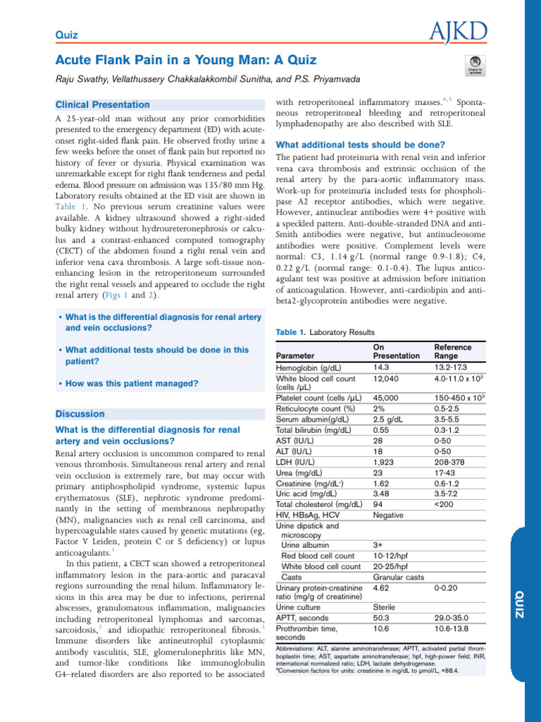 Acute Flank Pain in A Young Man A Quiz Yajkd | PDF | Kidney | Thrombosis