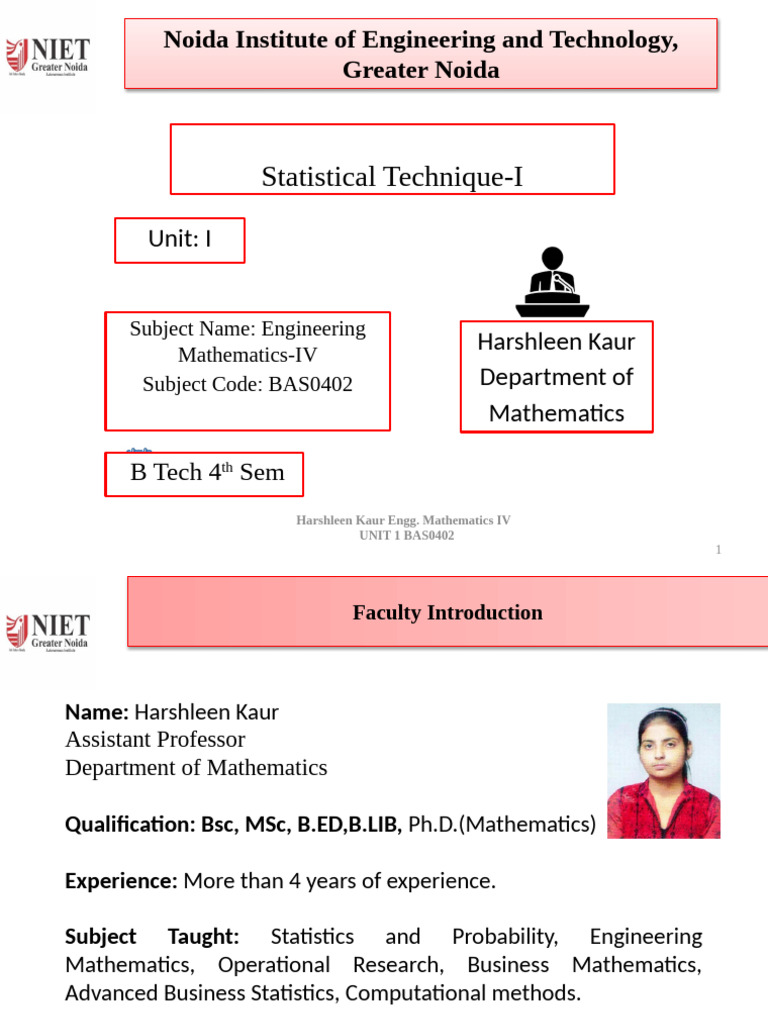 Unit1 - ENGINEERING MATHEMATICS-4-HARSHLEEN KAUR | PDF | Skewness | Mode (Statistics)