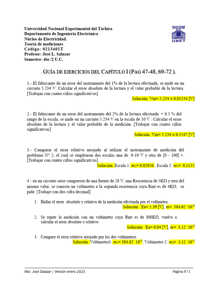 Ejercicios Propuestos de La Guia Unica de Mediciones | PDF | Resistor | Medición
